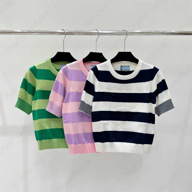 Designer Striped Colorblock Knit Striped T Shirt Women For Women Luxury ...