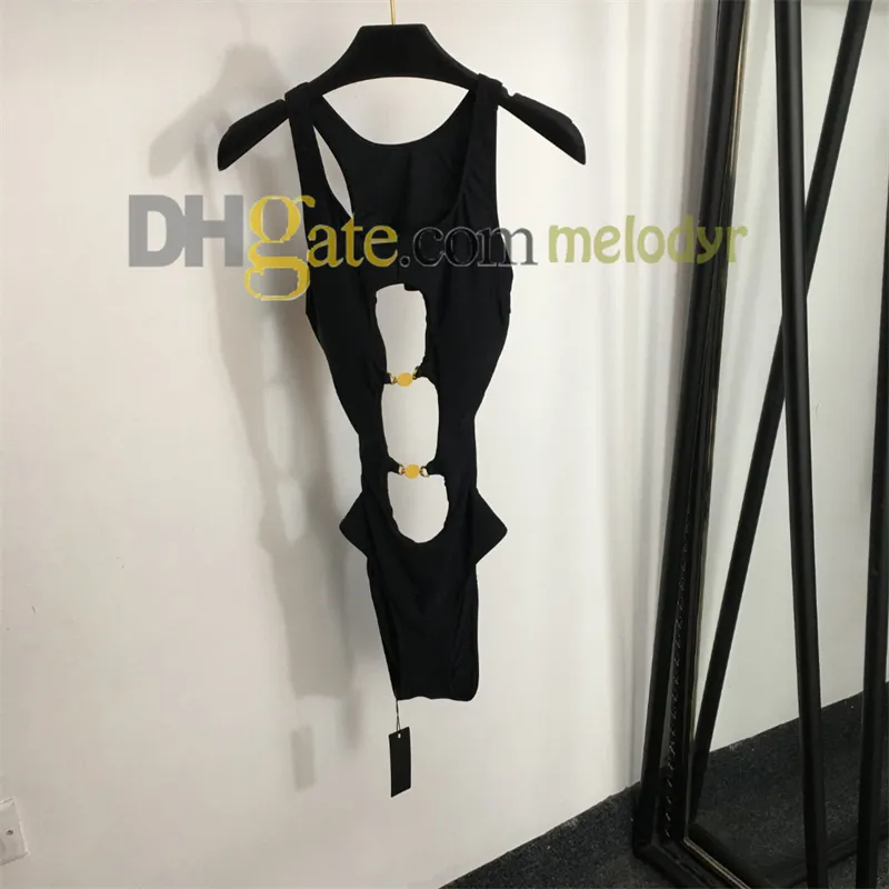 Black Hollow One Piece Swimsuit With Gold Buckle Sexy Backless Biquini ...