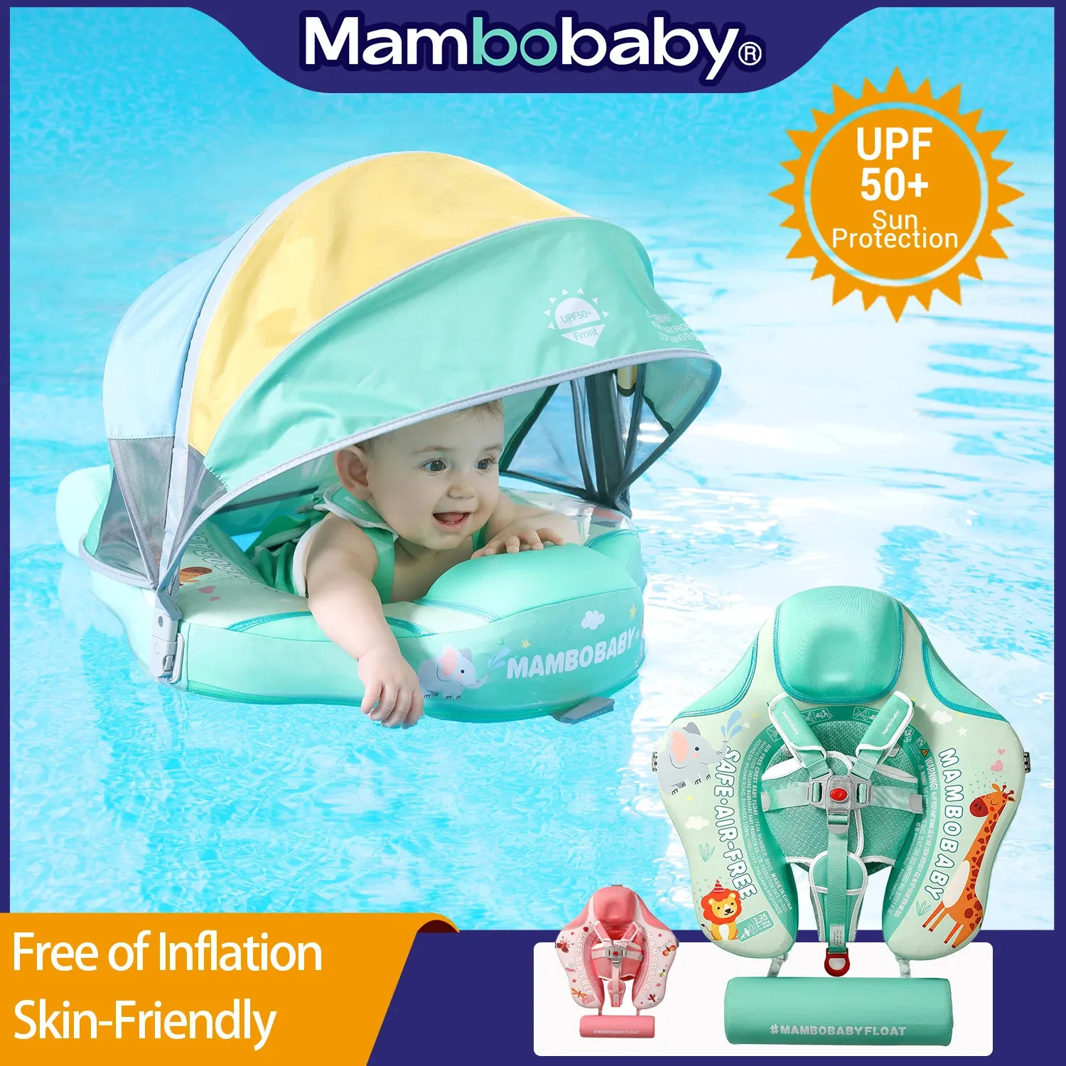 Mambobaby Non Inflatable Pet Animals Swimming Buoy With Canopy Solid Color Infant Pool Float For ...