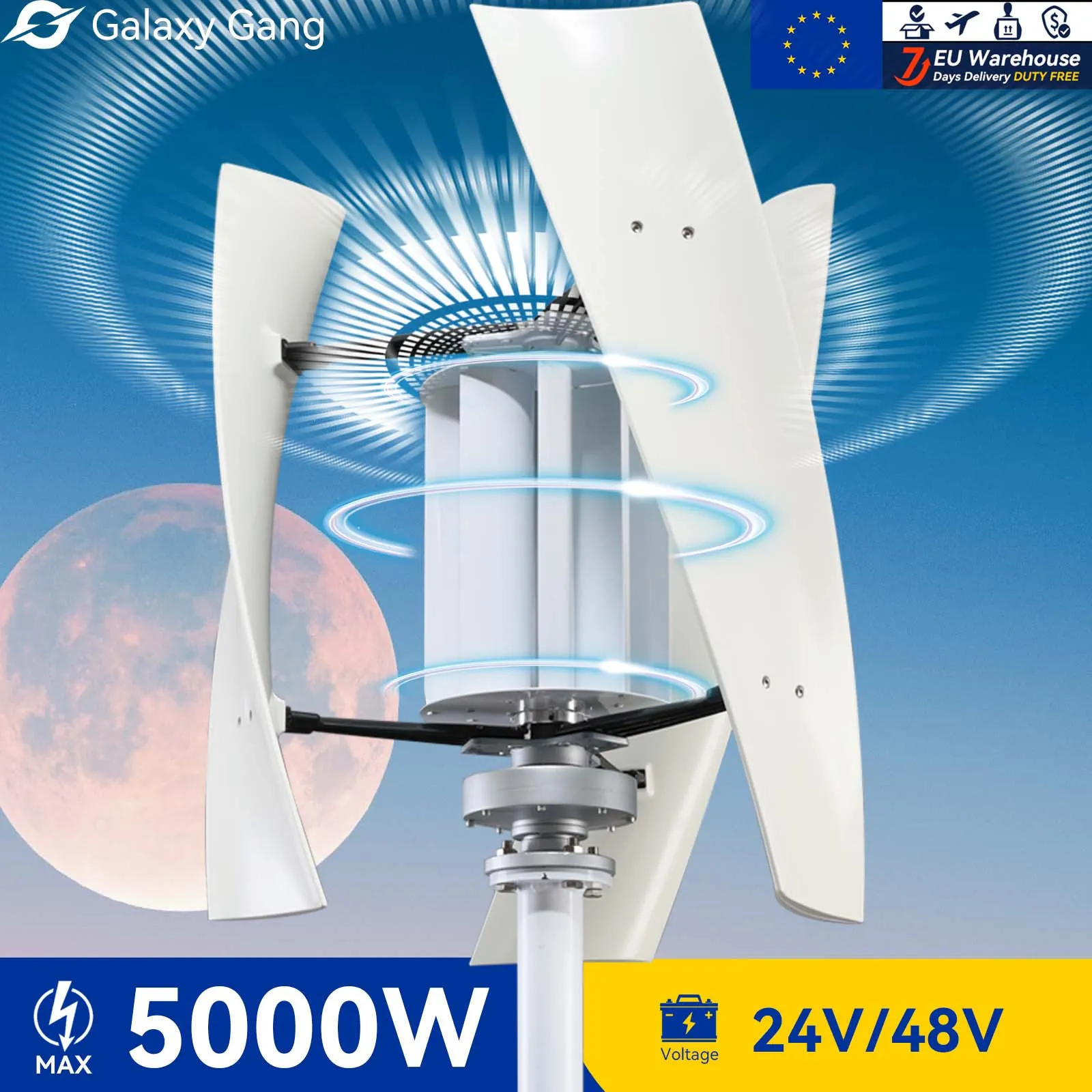 5kW Vertical Axis Wind Turbine Generator: High Voltage 24/48V, Home ...