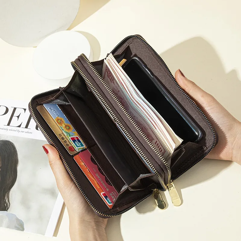Premium Leather Women's Double Zipper Wallet: Luxurious Long Clutch Bag ...