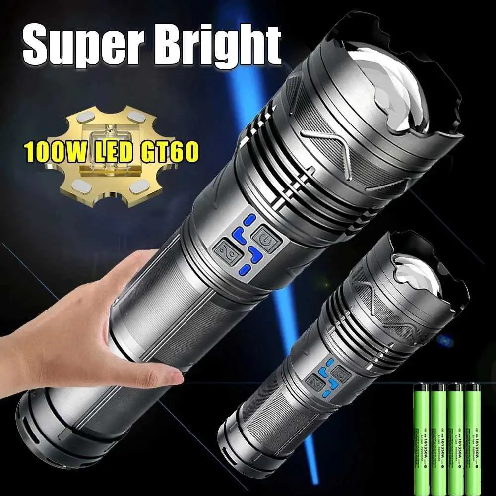 Powerful 100W Long Range LED Tactical Flashlight - USB Rechargeable ...