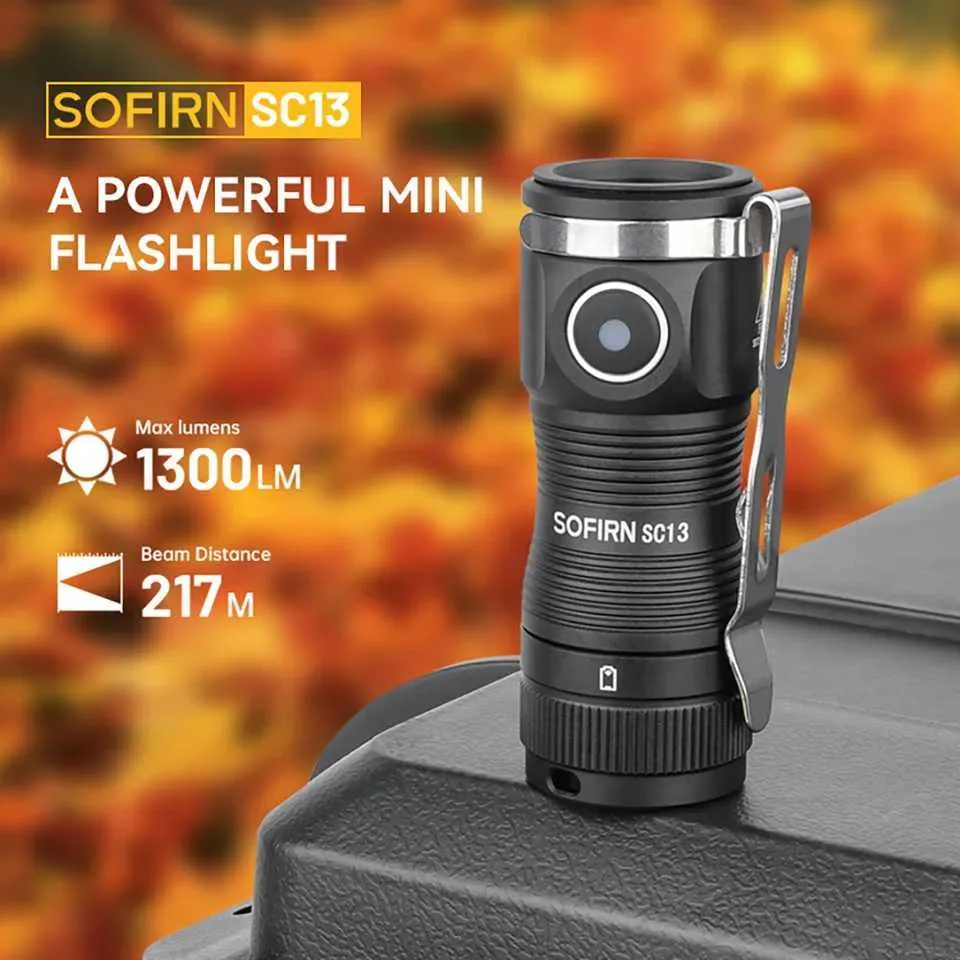 SC13 Mini Tactical LED Flashlight: 1300lm SST40 Torch, 6000K, 18350 ...
