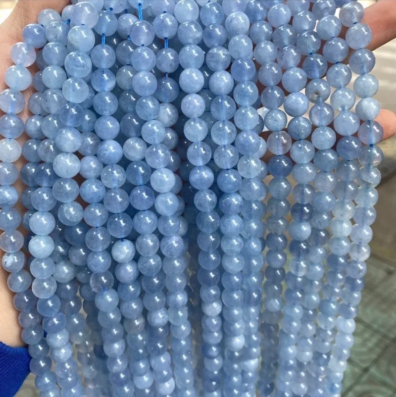 Sea Blue Jade Marrow Beads - Natural Gemstone Round Loose Beads for DIY ...