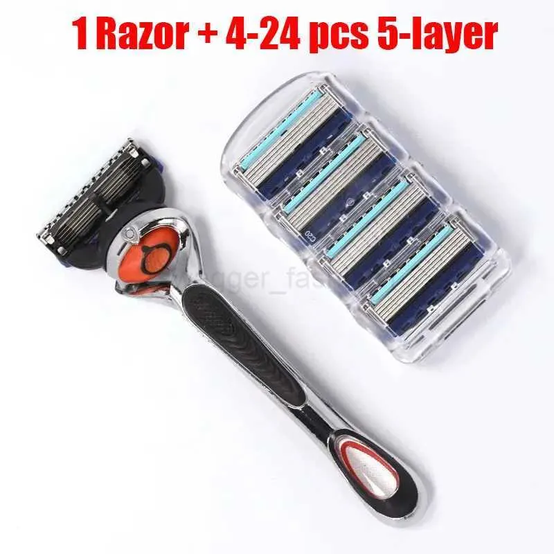 Premium 5-Blade Razor Set: Gray Manual Shaver + Refills 4-. Best Seller ...
