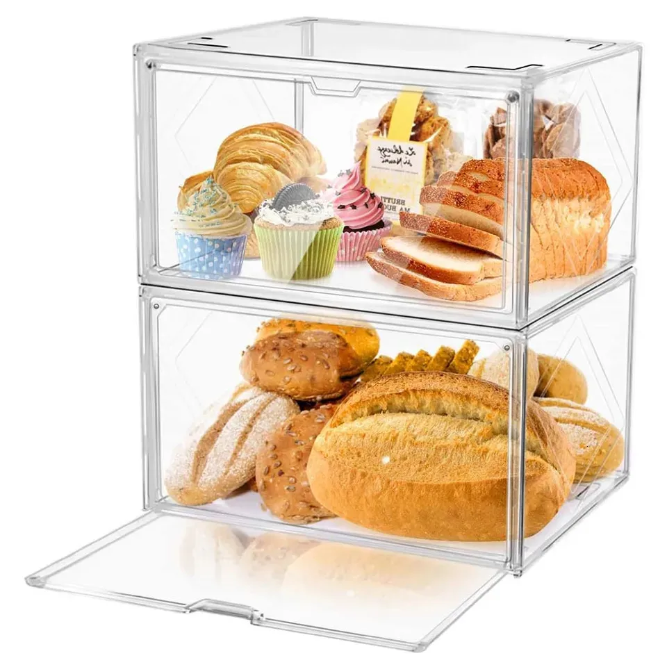 Large Clear Plastic Bread Box For Kitchen Counter Stackable Bread ...