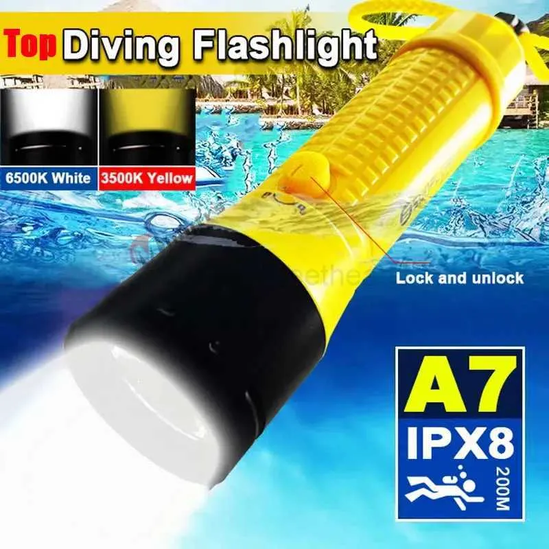 A7 LED Scuba Diving Flashlight IPX8 Waterproof Underwater 100m Dive ...