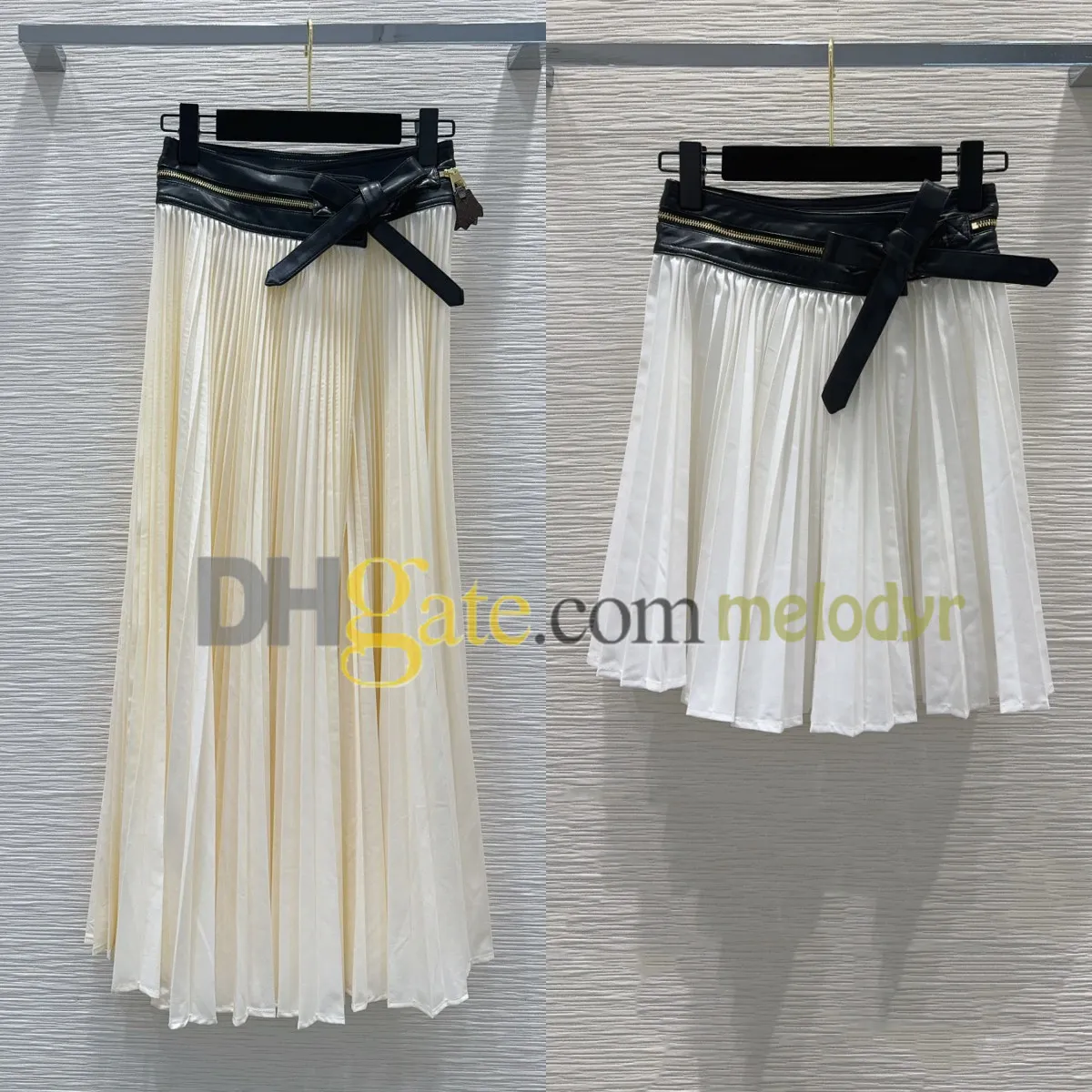 Luxury Pleated Long Skirt: Leather Patchwork, High Waist, Split Detail ...