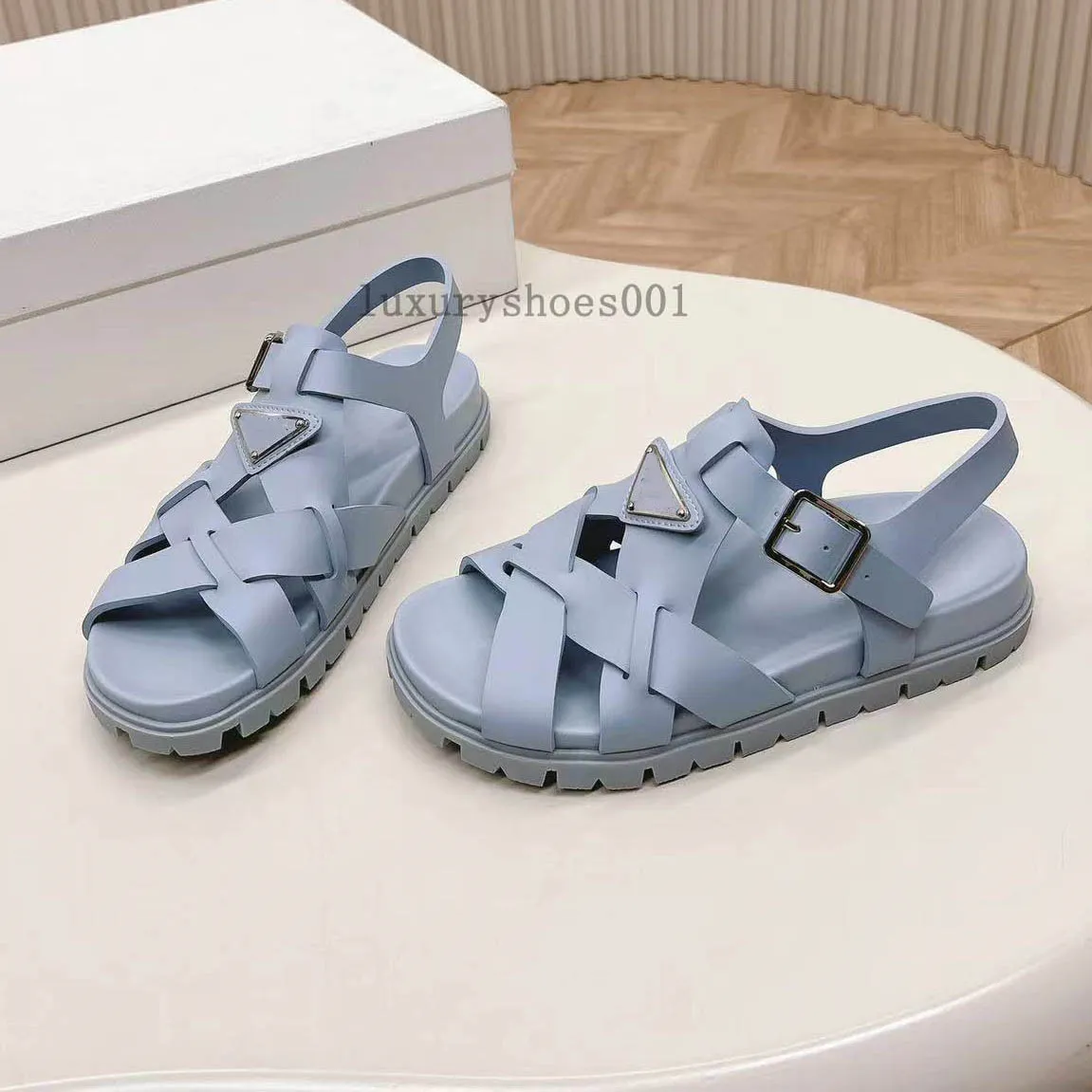 Designer Triangle Straw Weave Slipper Blue Platform Sandals With ...