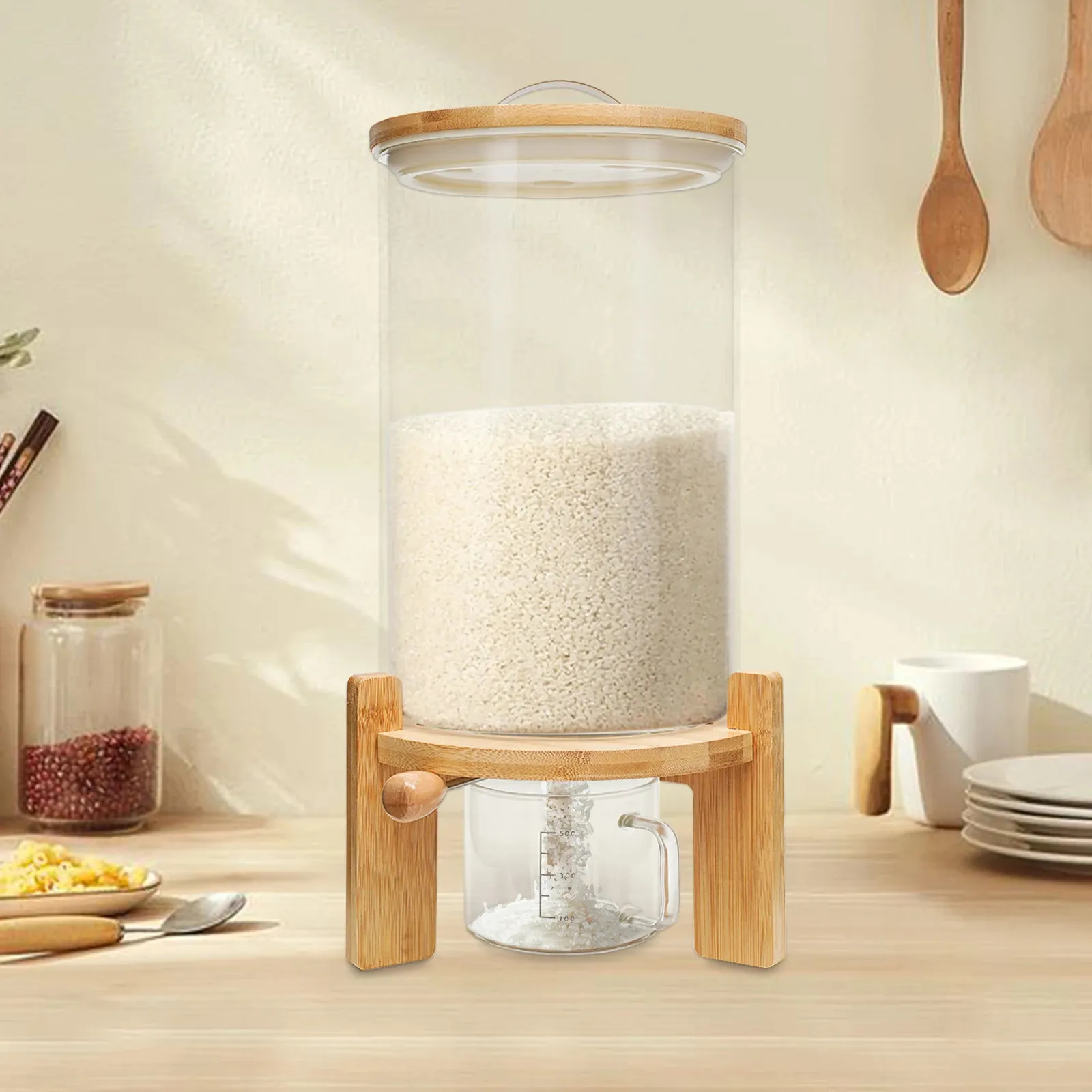 Airtight Flour Container, Stylish 5L/7.5L Rice Dispenser Creative Glass ...