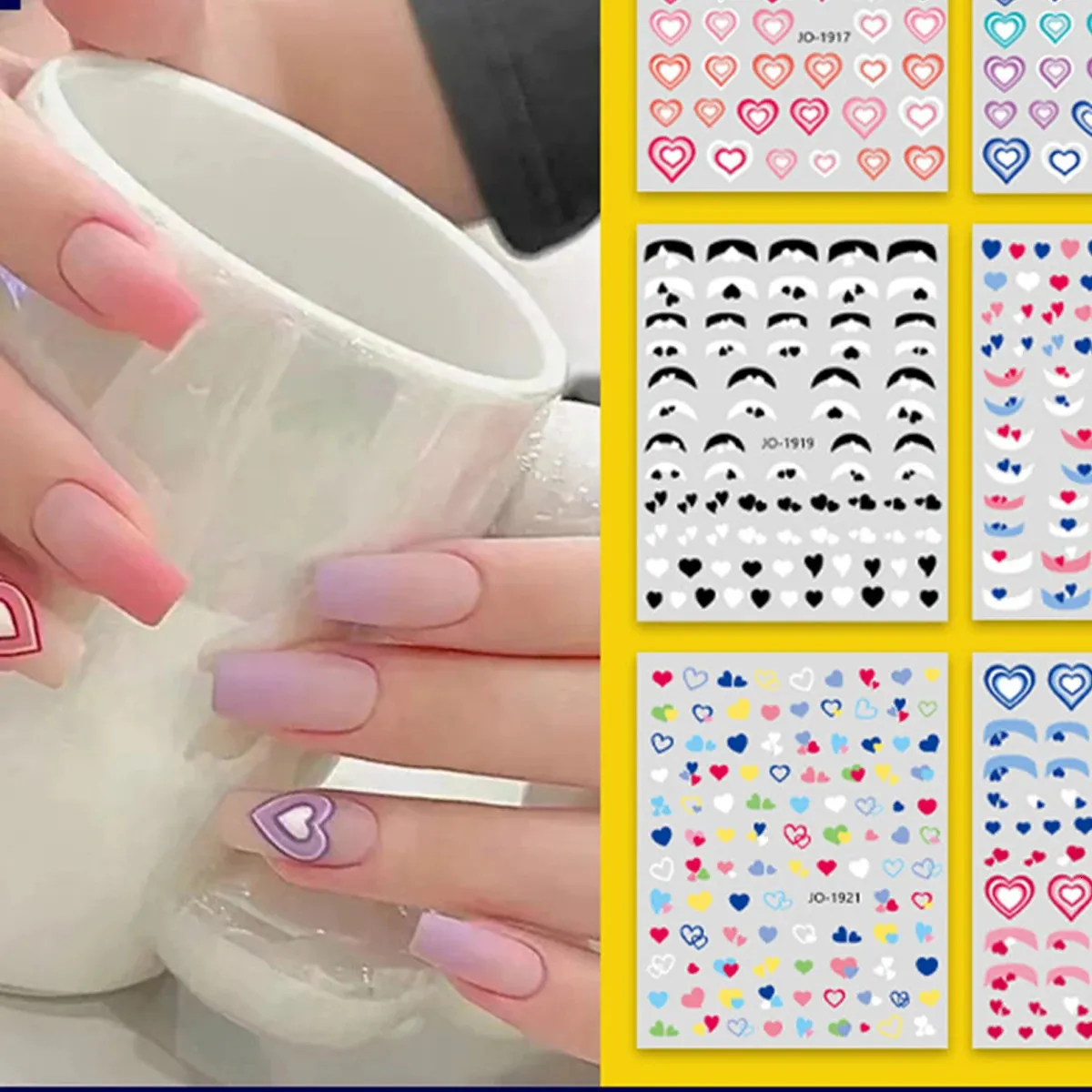 Gradient Love Nail Stickers, Candy Color Cute Heart Klein Blue Love ...