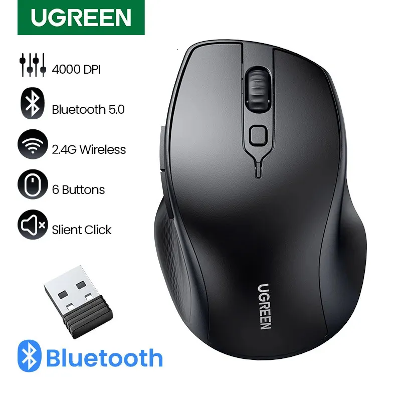 UGREEN Wireless Maus Bluetooth 5.0 Ergonomische 4000 DPI 6 Mute Tasten Für MacBook Computer ...