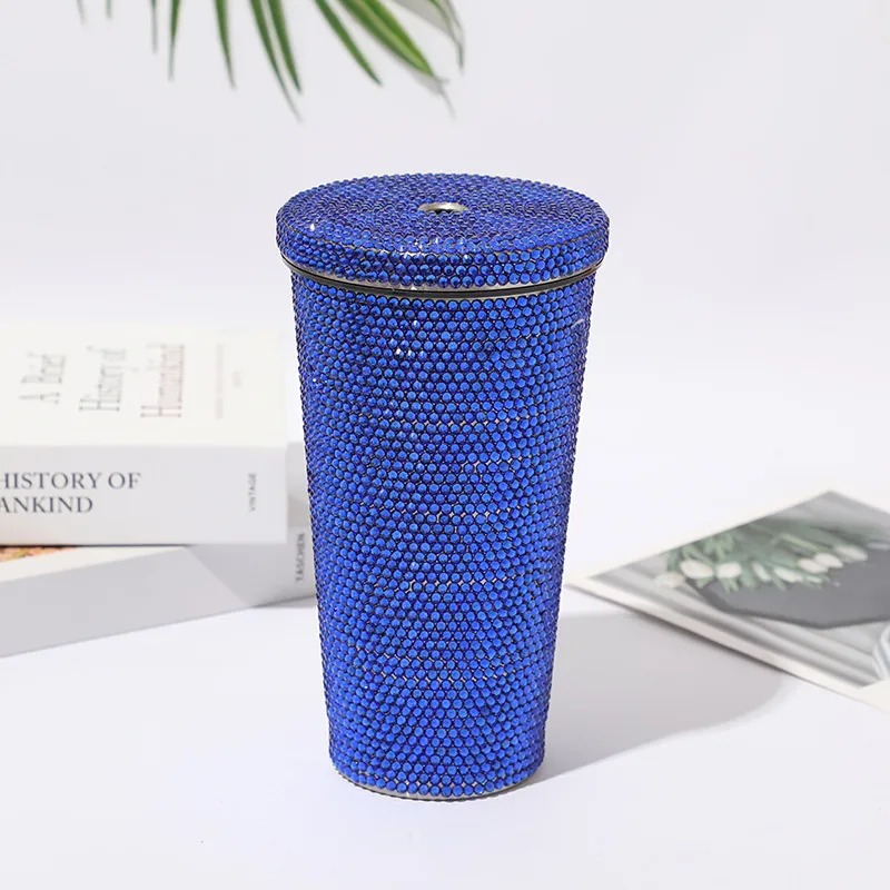Sparkling Stainless Steel Thermos Cup with Straw - Double-Wall ...