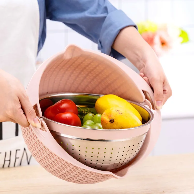Premium Stainless Steel Vegetable Strainer Basket - Double Layer Fruit ...