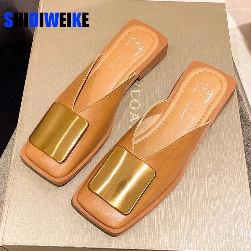 Metal Buckle Mules: Fashionable Women's Flat Heel Slides, Square Toe ...