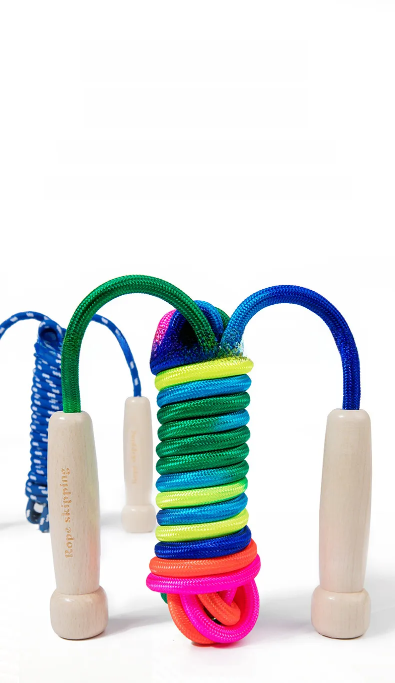 Rainbow Wooden Long Rope Skipping Set - 5m/7m Group Rope for Students ...