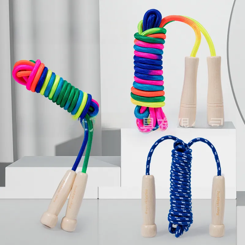 Rainbow Wooden Long Rope Skipping Set - 5m/7m Group Rope for Students ...