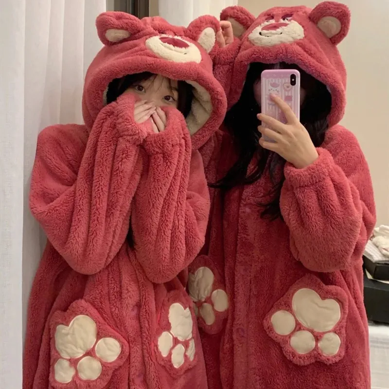 MINISO Adult Strawberry Bear Kagura Cosplay Robes Kigurumi Onesie Anime ...