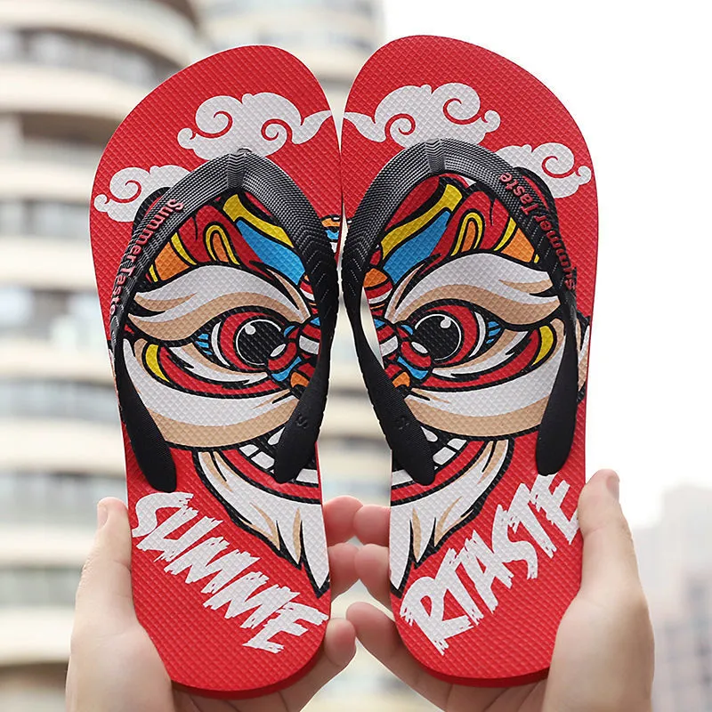 New Flip Flops For Men Chinese Lion Head Elements Fashion Summer ...