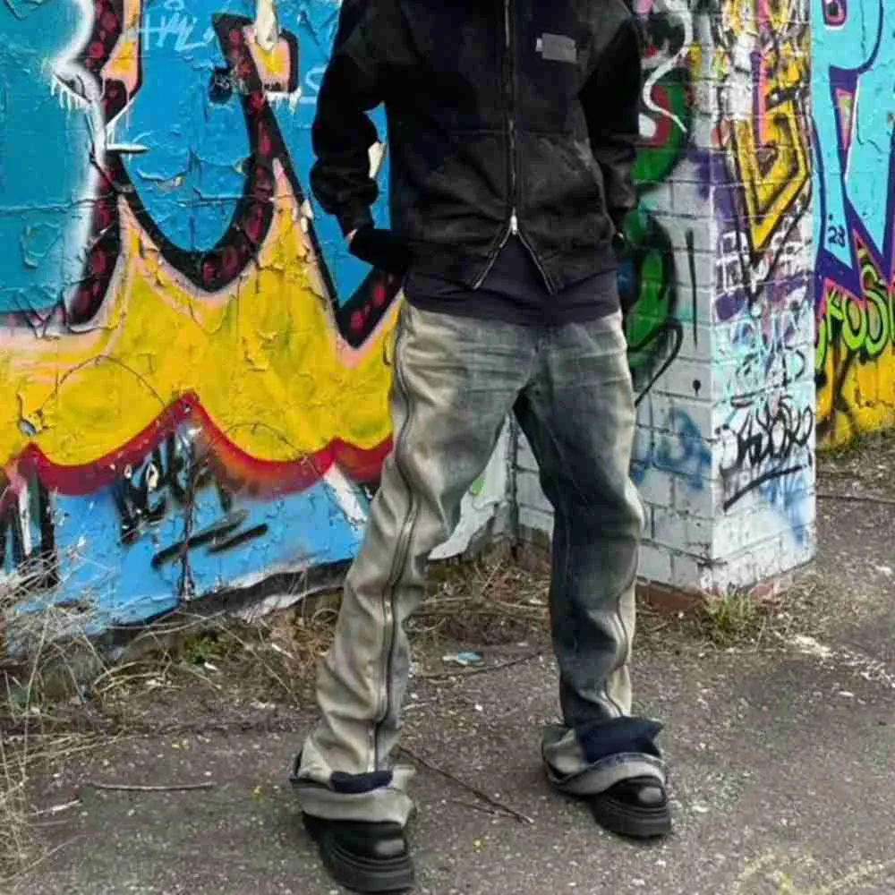 Gradient Blue Horn Stacked Floor Dragging Represent Jeans With Y2K ...