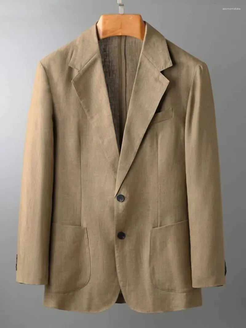 Retro Italian Spring Linen Mens Tan Linen Suit For Casual Business Thin ...