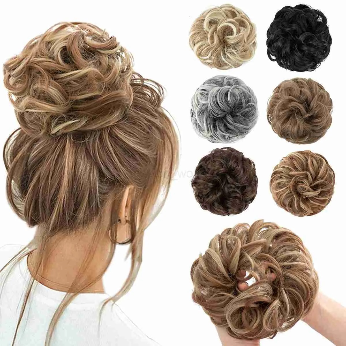 Extended Fake Chignon Hair Pieces Bun With Large Curls And Elasticity ...