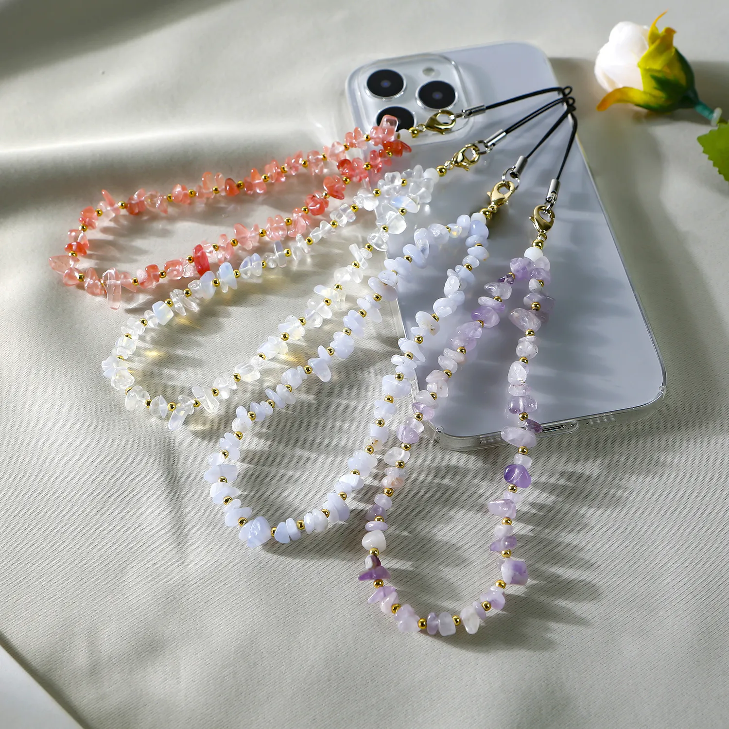 DHgate.com:2024Natural Crystal Agate Dongling Stone Moonstone Beaded ...