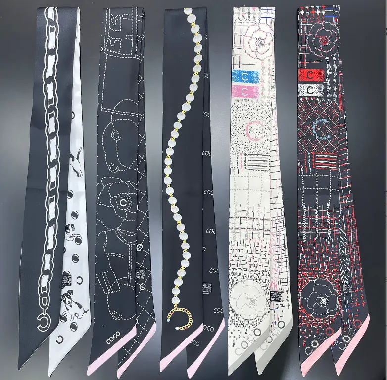Women27s Slim Designer Narrow Bag Handle Scarf Double-sided Printed ...