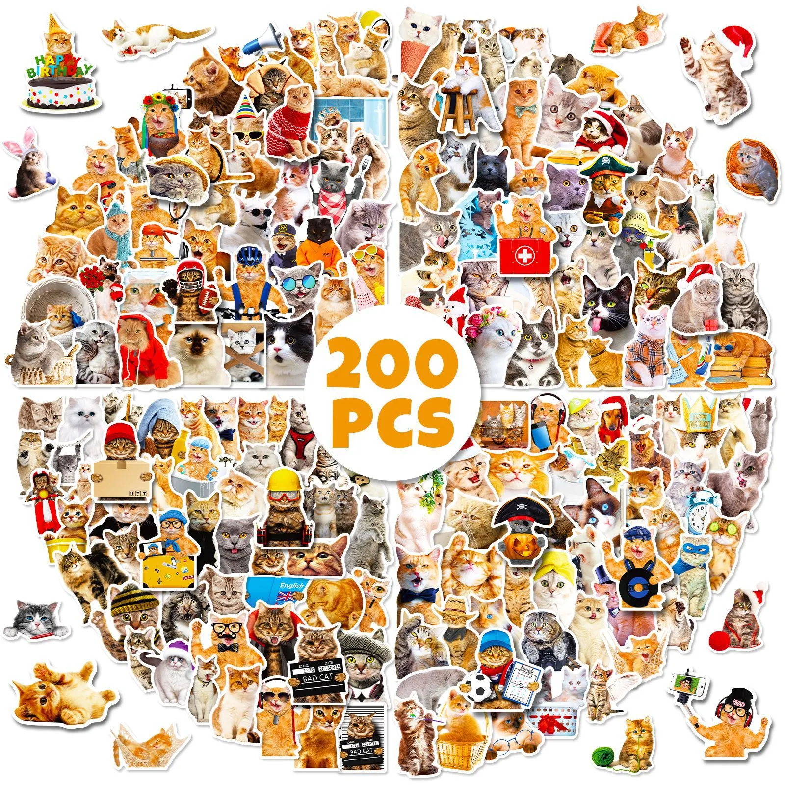 PVC Stickers - 200 Realistic Kitty Stickers, Waterproof Vinyl Decals ...