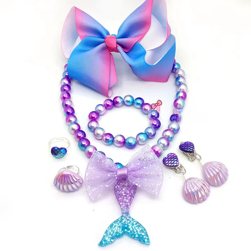 Mermaid Tail Jewelry Set for Girls - Bow Necklace, Earrings, Ring! Shop ...