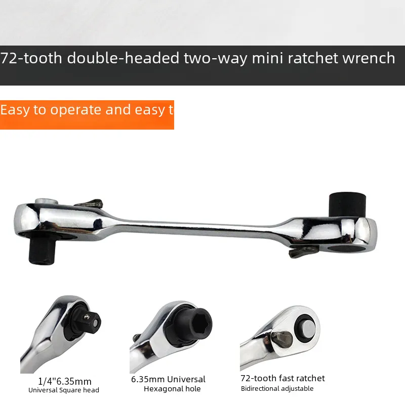 Mini Ratchet Wrench Full Set 1/4 Inch 72 Tooth Dual Purpose Adjustable ...