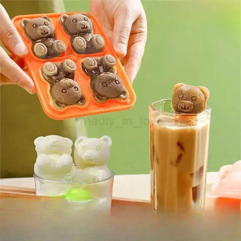 4 Grid 3D Little Teddy Bear Shape Silicone Ice Mold Little Bear Ice ...