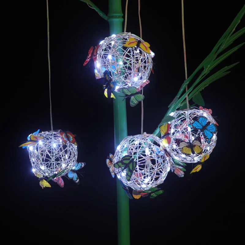 New led solar butterfly hanging tree ball outdoor courtyard garden ...