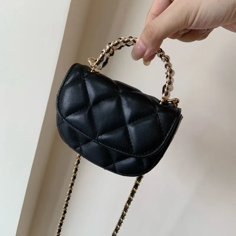 Mini Luxury Bag Diamond Check Pearl Handle Shoulder Bag Sparkly ...