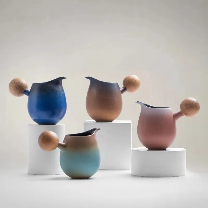 DHgate.com:UpgradedGradient Wooden Handle Ceramic Latte Coffee Milk Pot ...