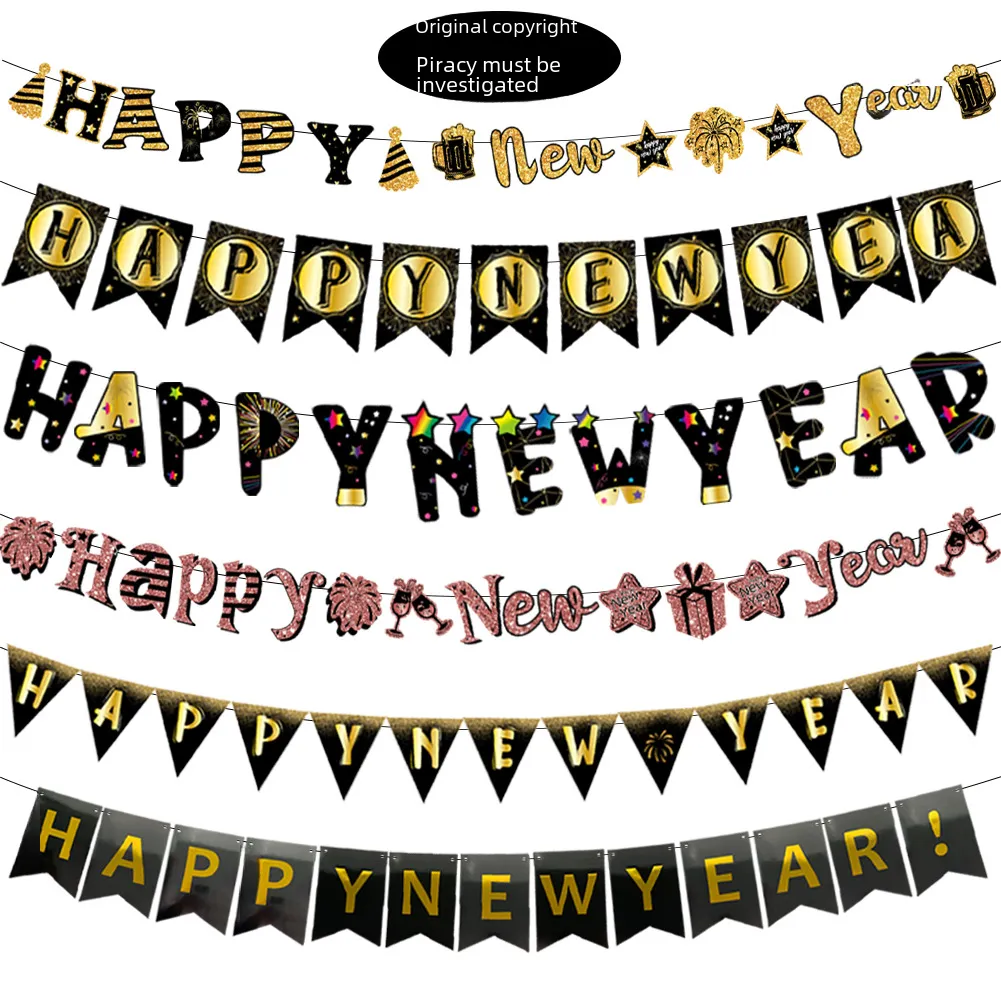 Black Gold Fishtail Triangle Flags - New Year Party Decorations - 2024 ...