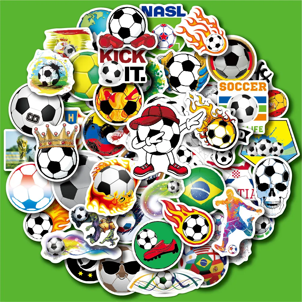 50 Waterproof Football Stickers - Kids' American & Brazil Soccer Balls ...