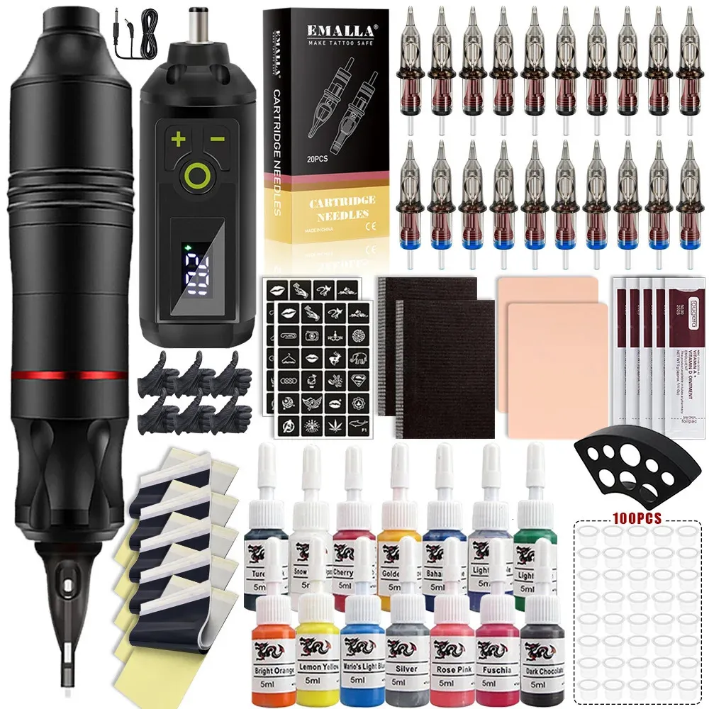 Wireless Rotary Prinker Tattoo Machine Pen Kit With Power Supply ...