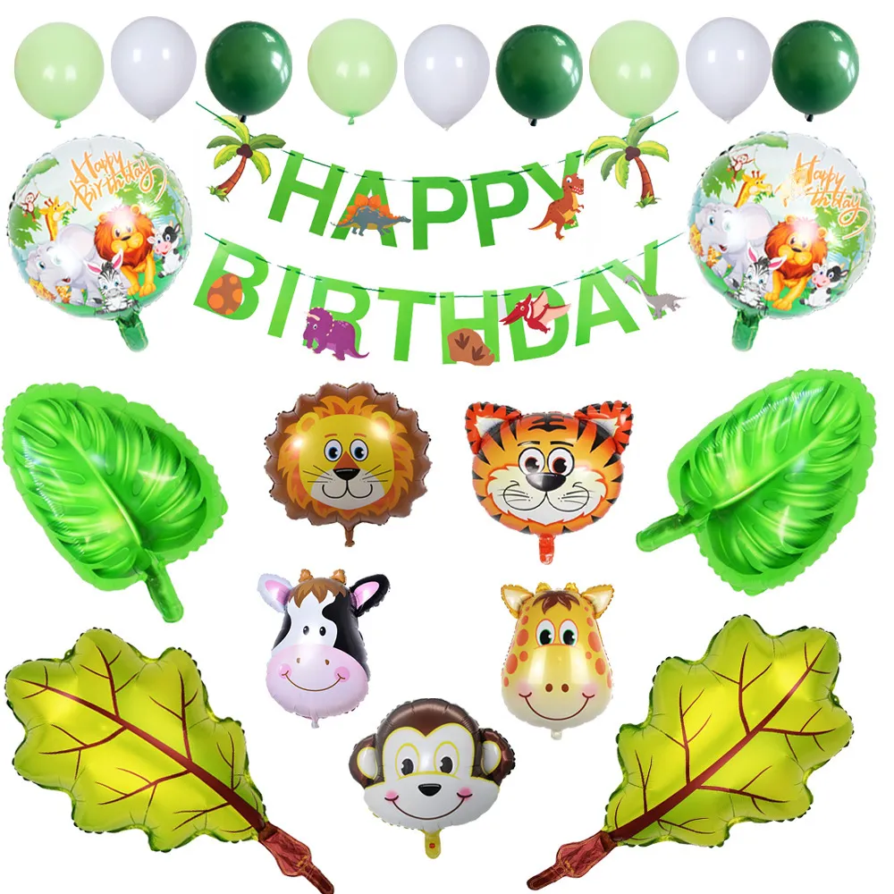 Forest Theme Birthday Balloon Set: Animal Head & Leaf Decor, Shop Now ...