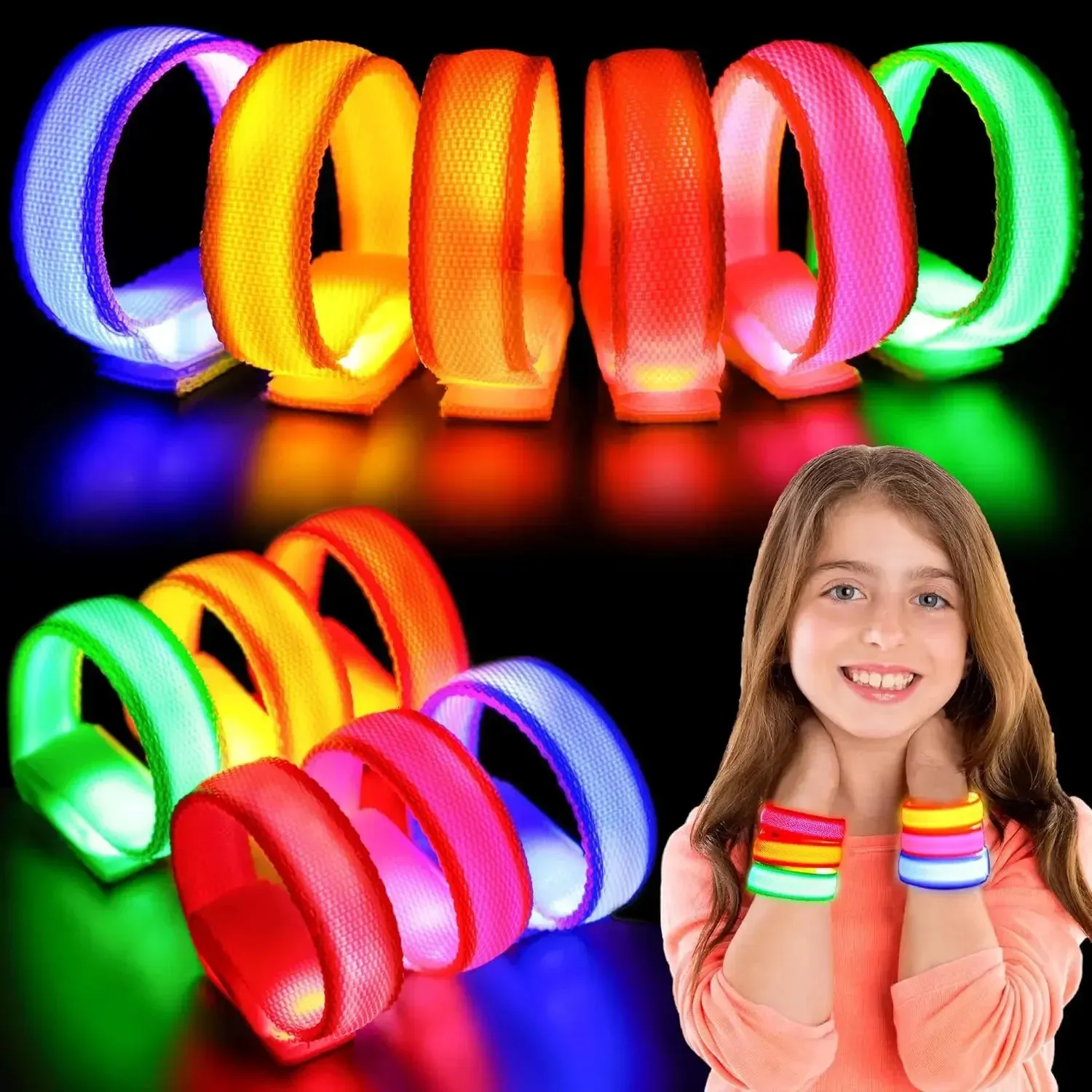 12 LED Light Up Bracelets - Colorful Flashing Wristbands, Glow Sticks ...