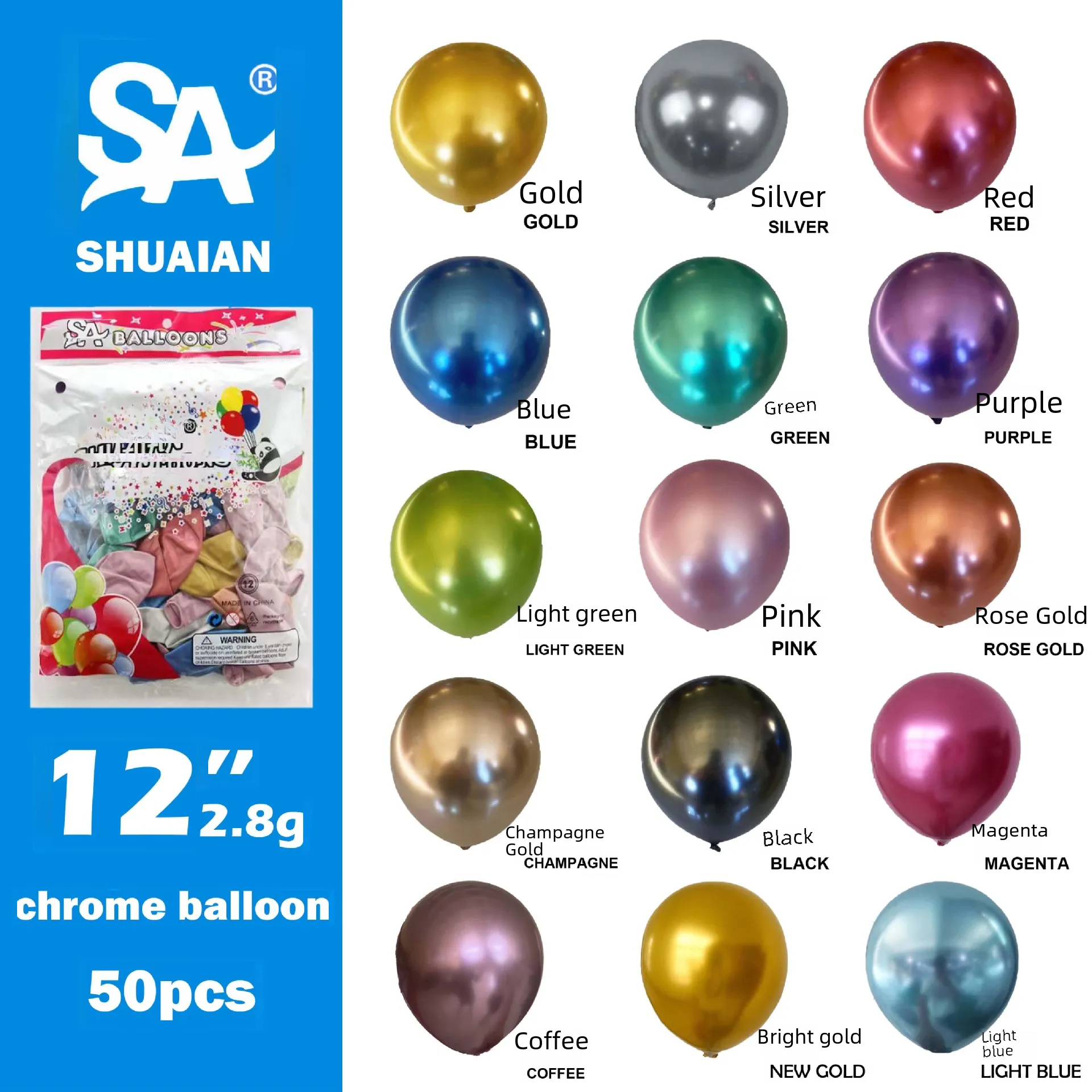 Premium 12-Inch Chrome Gold Helium Balloons - Wholesale Bulk Pack for ...