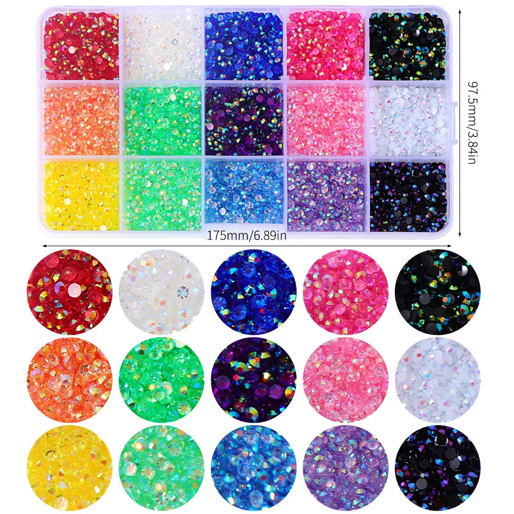 Jelly Resin Art Accessories Kit - 15 Grid DIY Flatback Rhinestones for ...