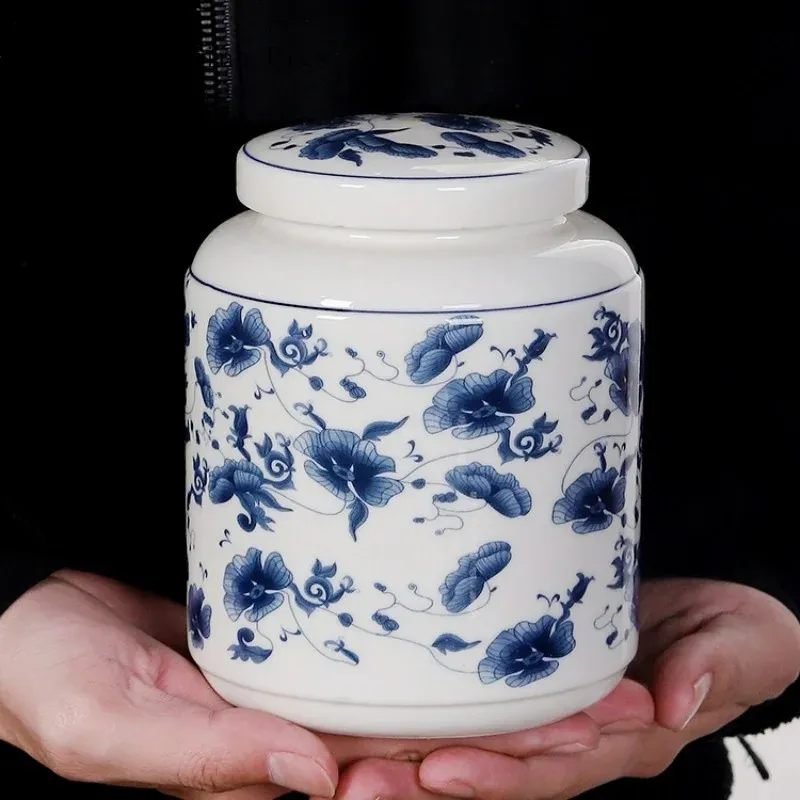 Chinese Blue & White Porcelain Tea Jar With Airtight Lid For Sugar ...