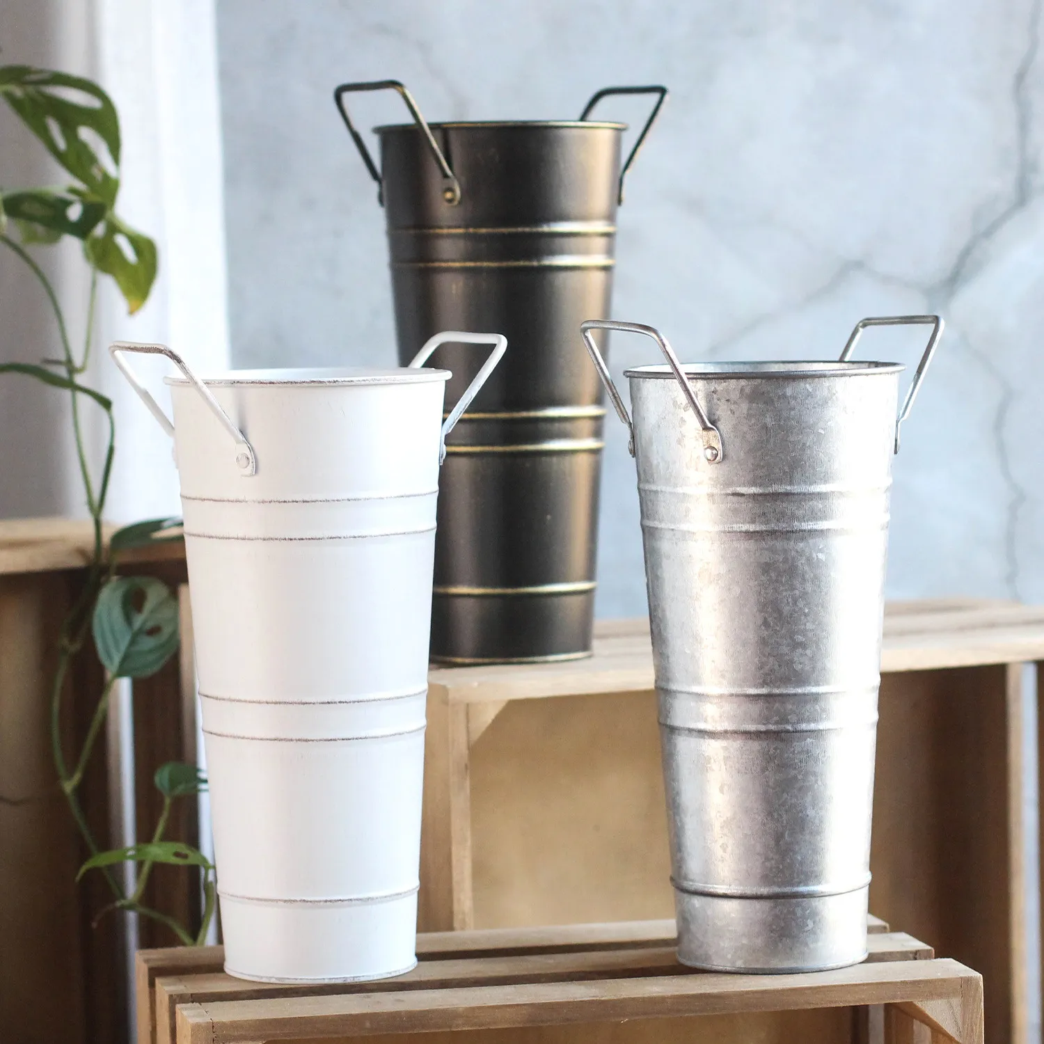 Retro Galvanized Metal Flower Pots: Leak-Proof Antique Buckets, Shop ...