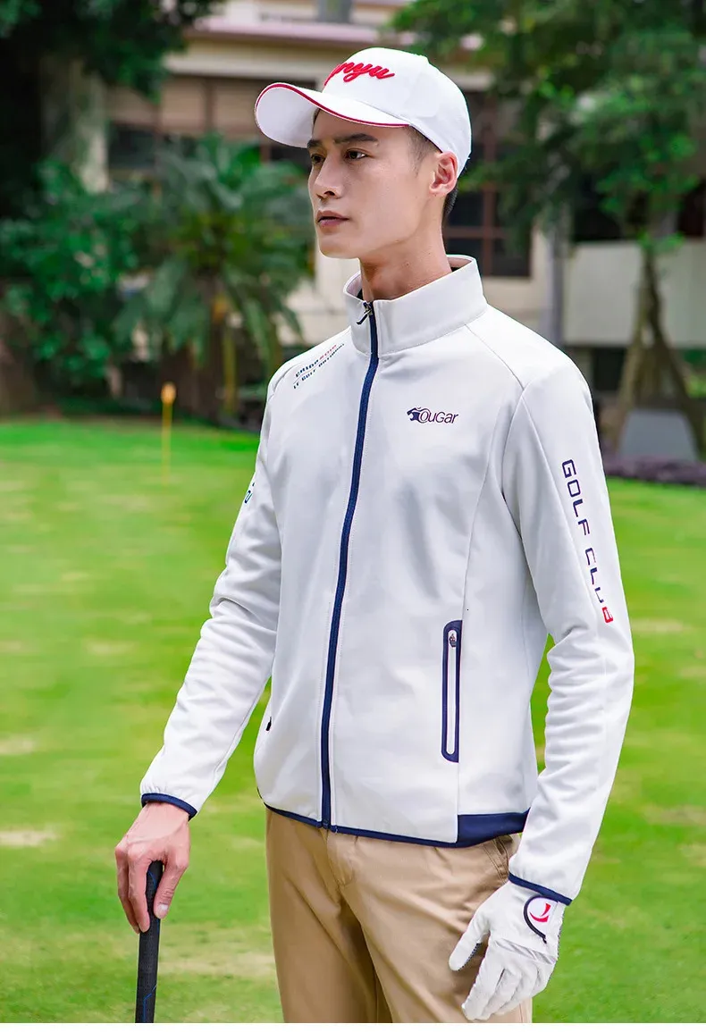 Men Golf Jacket with Stand Collar Polyester Fleece Lined Long Sleeve ...