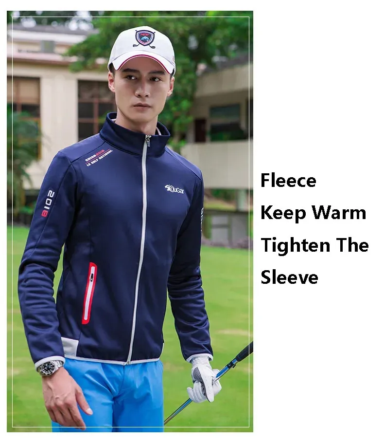 Men Golf Jacket with Stand Collar Polyester Fleece Lined Long Sleeve ...