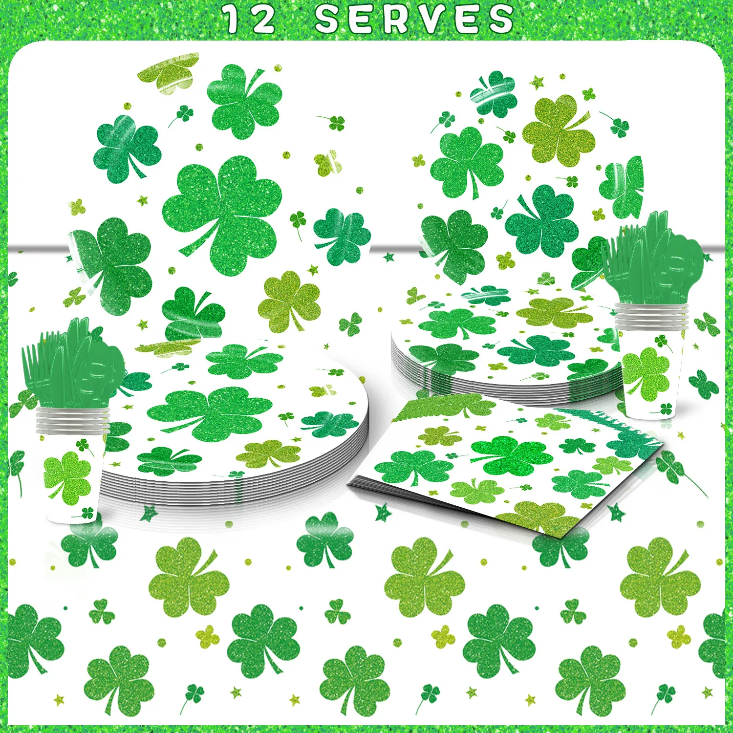 St. Patrick's Day Party Pack for 12! Disposable Dinnerware, Tablecloth ...