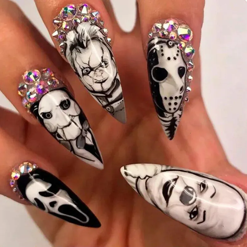 Horror Halloween Masks & Fake Nails Set - Dark & Weird Designs, Party ...