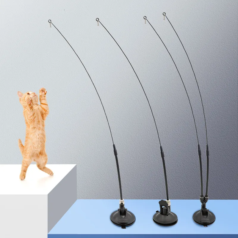 Cat Toy: Long Pole Teaser Wand with Suction Cup Base - Handheld DIY Pet ...