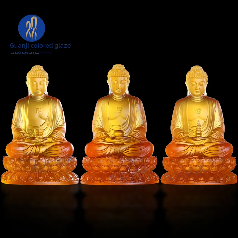 Three Treasures Buddha Statue Set: Glazed Sakyamuni, Amitabha ...